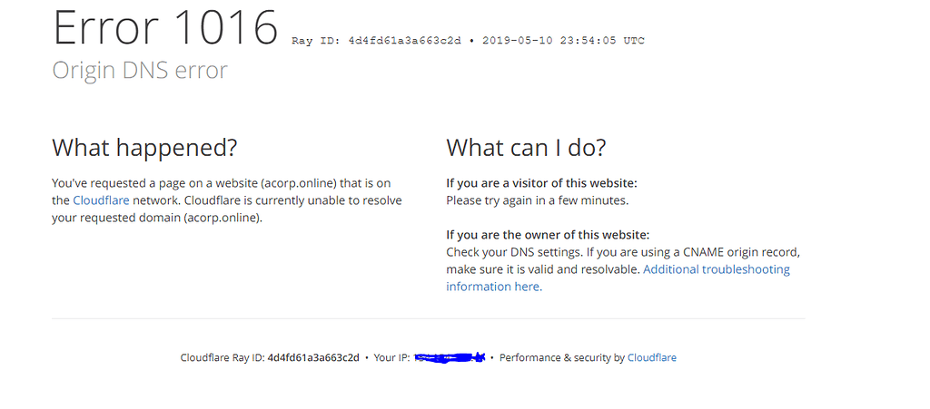 Cloudflare error 1016 - Hosting Support - InfinityFree Forum