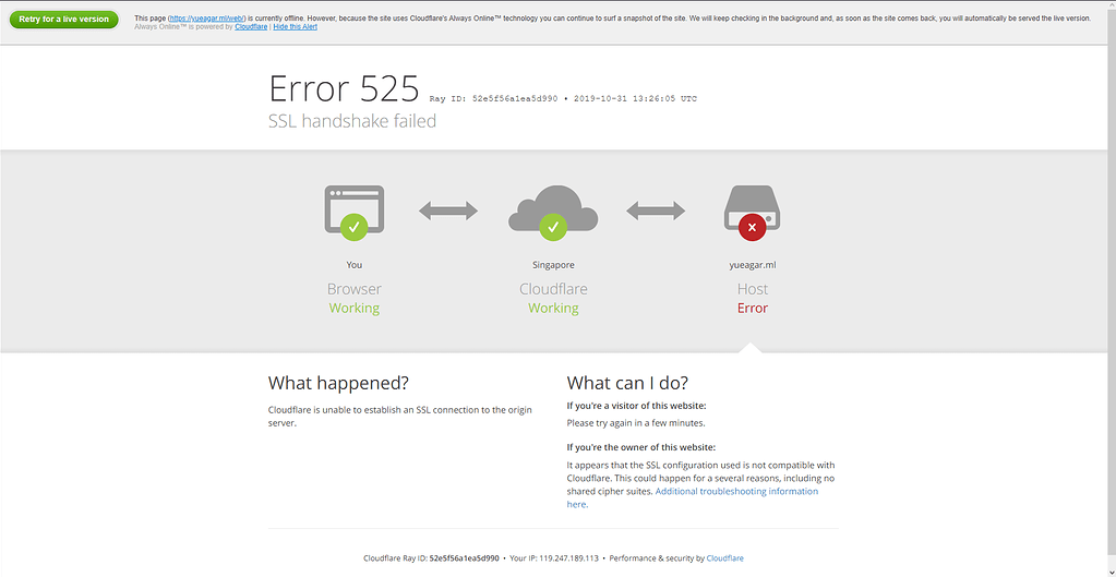 CloudFlare Error 525: SSL handshake failed - Hosting Support ...