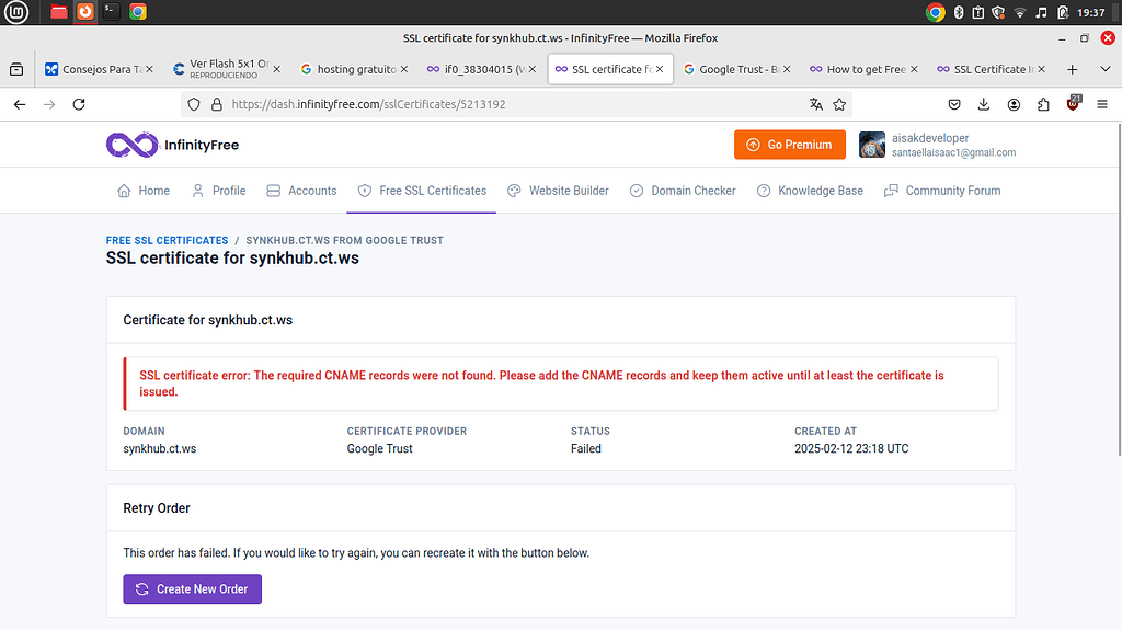 How GET SSL CNAME Error - Hosting Support - InfinityFree Forum