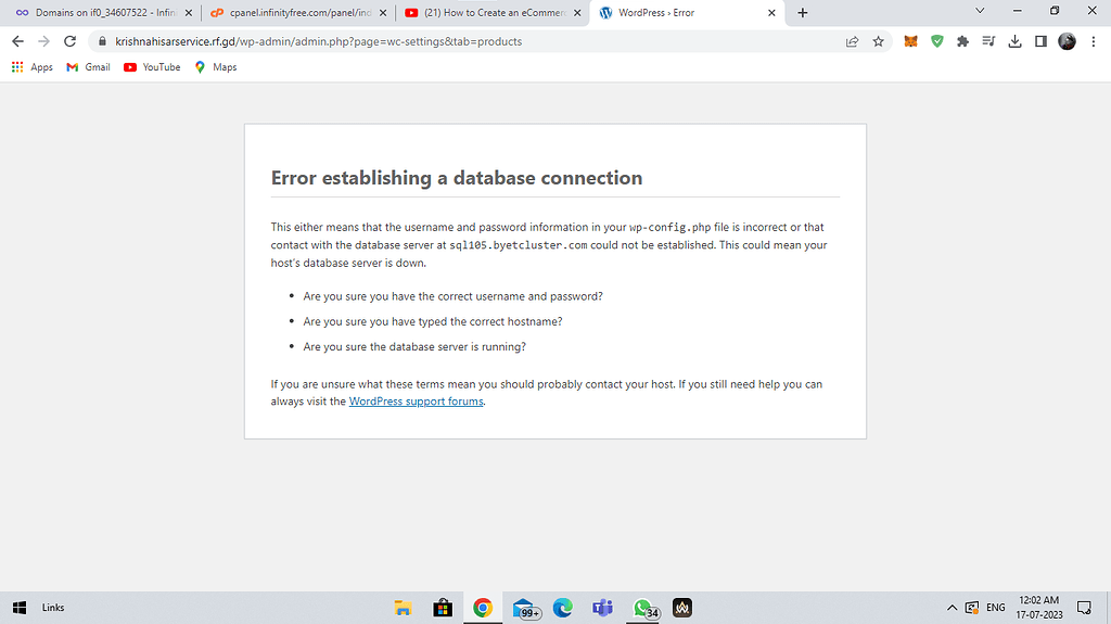 Database error - Hosting Support - InfinityFree Forum