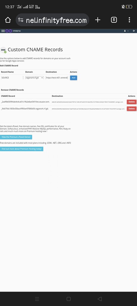 Error encountered while adding CNAME record - Hosting Support - InfinityFree Forum