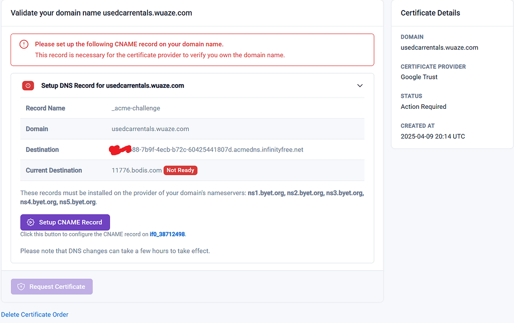 Unable to Generate SSL Certificate: Stuck on 'Not Ready' - Hosting Support - InfinityFree Forum