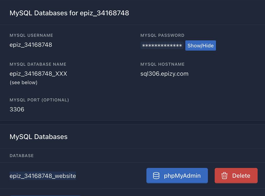 Connection failed: Access denied for user 'epiz_34169135'@'192.168.0.36' (using password: YES ...