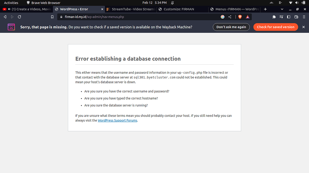 Error establishing a database connection - Hosting Support ...
