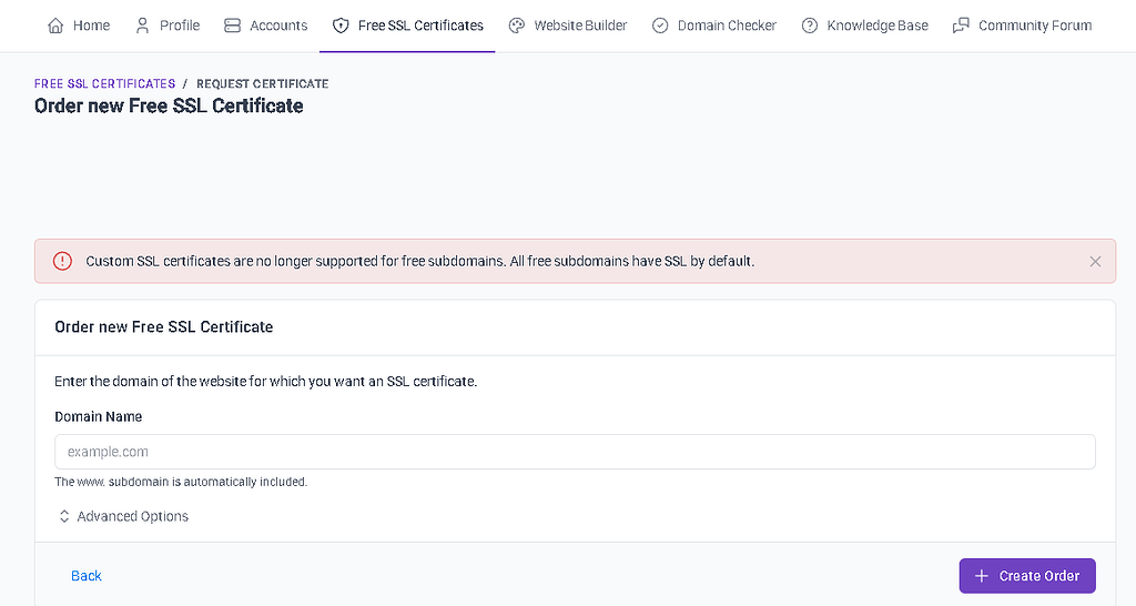 Custom SSL certificates are no longer supported for free subdomains ...