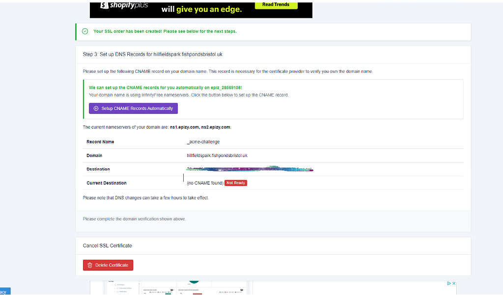 CNAME record not showing on SSL certificate renewal dashboard - Hosting Support - InfinityFree Forum