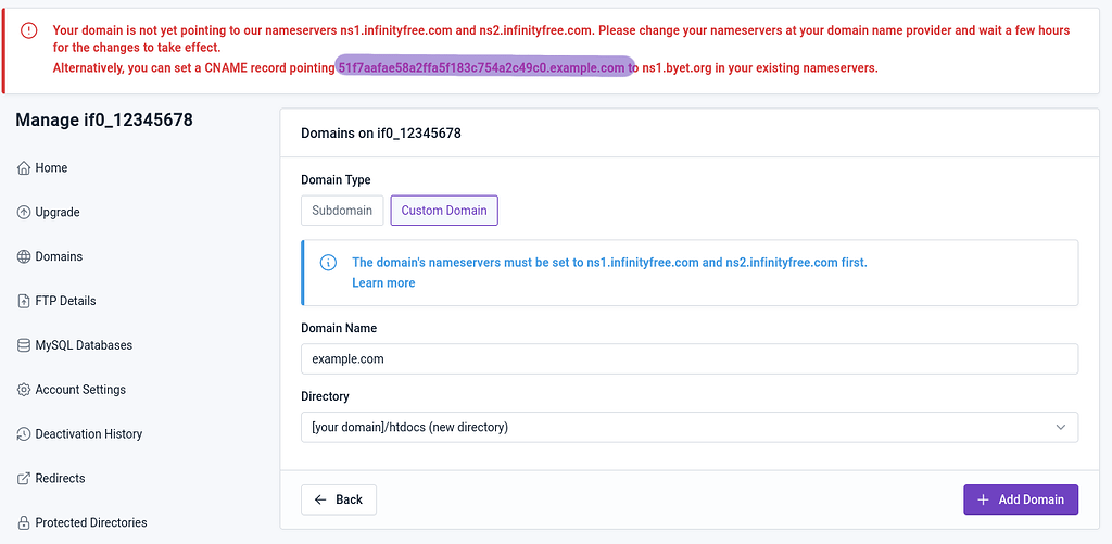 How to add your domain with CNAME verification - Domains and DNS - InfinityFree Forum