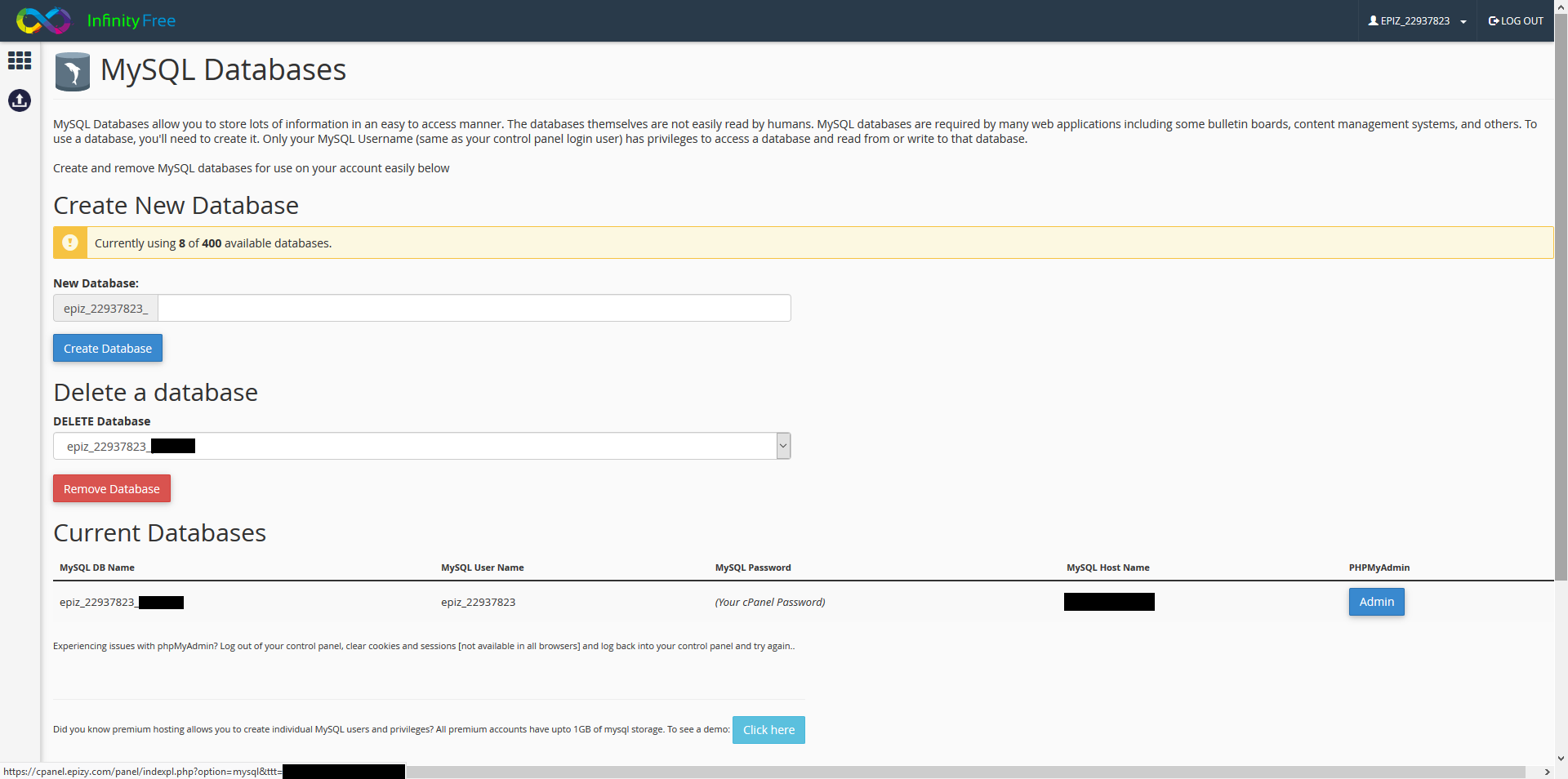 Lost access to some MySQL databases - Hosting Support - InfinityFree Forum