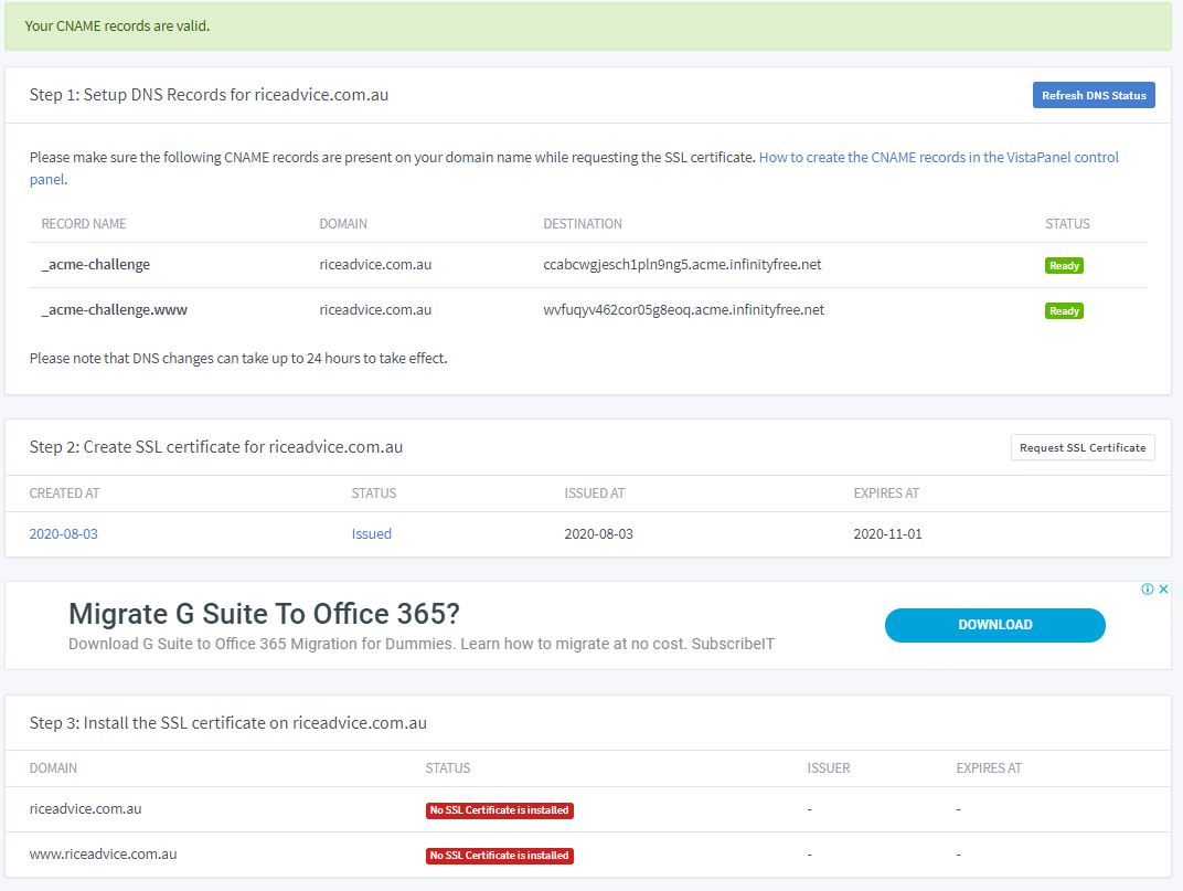 The certificate you have entered does not match the current private key ...