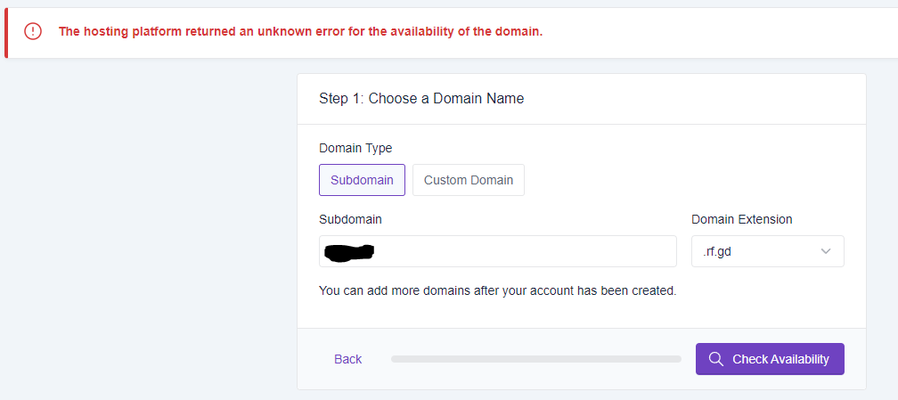 Still cannot register subdomain - Hosting Support - InfinityFree Forum