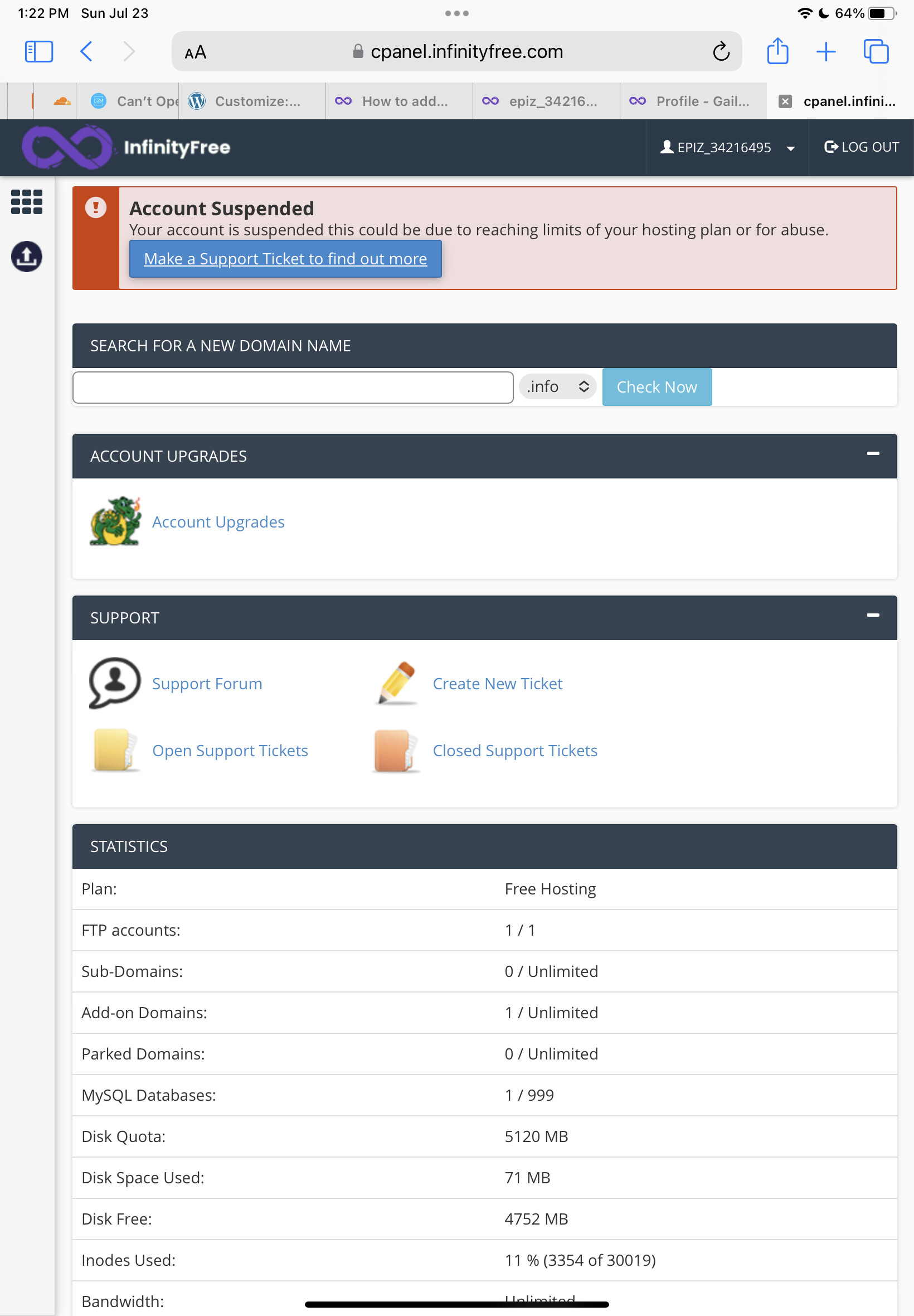 Account error - Hosting Support - InfinityFree Forum