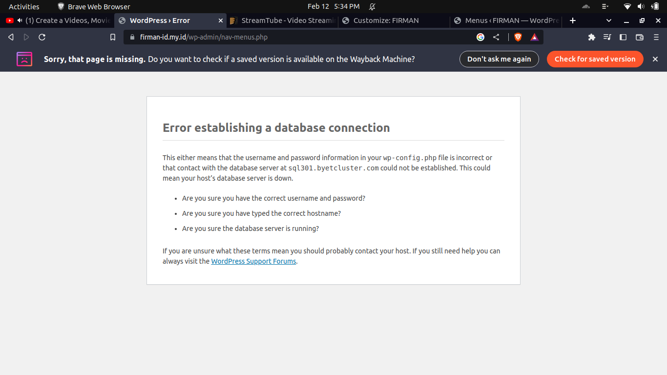 Error establishing a database connection - Hosting Support ...