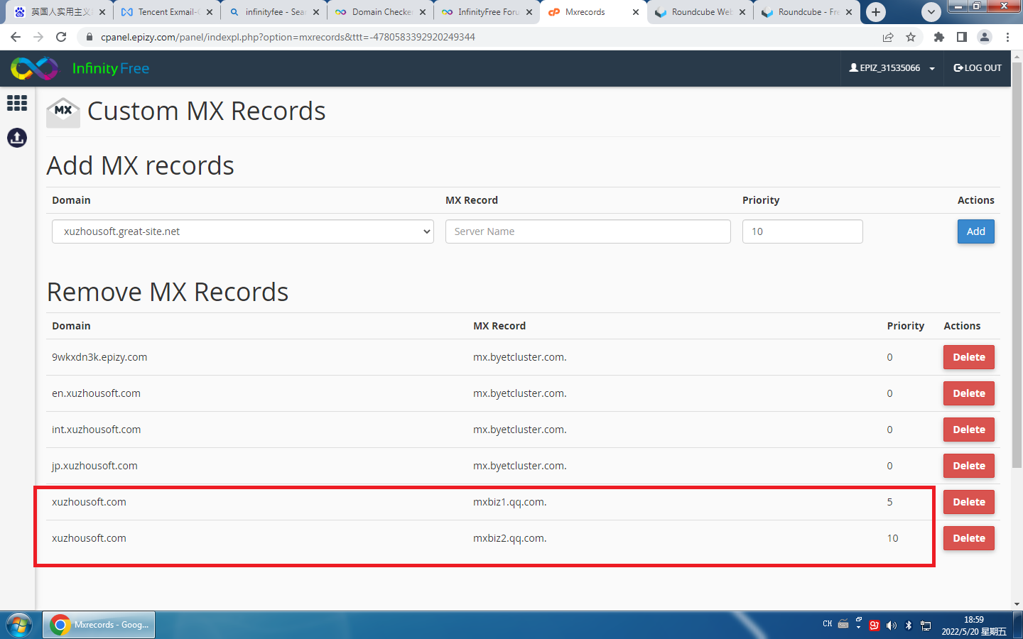 How to set up MX records in Infinityfree? - Hosting Support ...