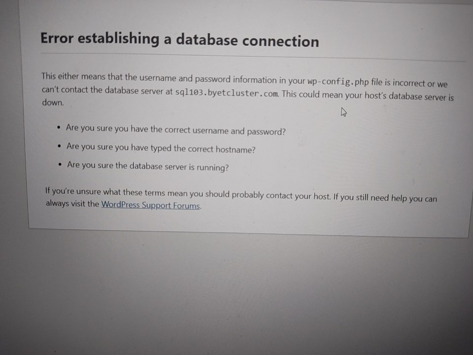 Error establishing a database connection - Hosting Support ...